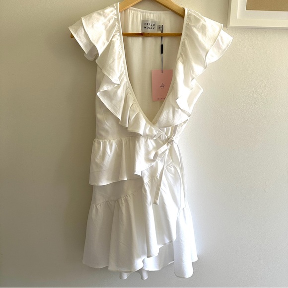 Hello Molly | Dresses | Hello Molly Ruffle Wrap Mini Dress White Size S ...